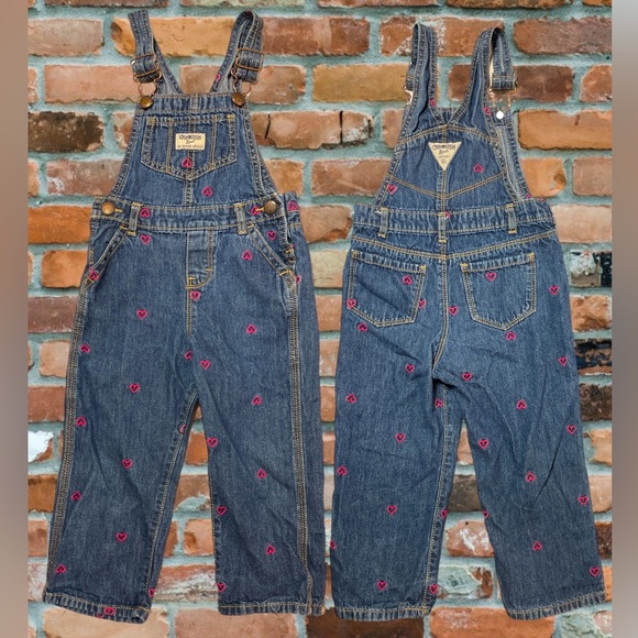 OshKosh B'gosh | Bottoms | Oshkosh 3t Denim Overalls W Embroidered Pink ...